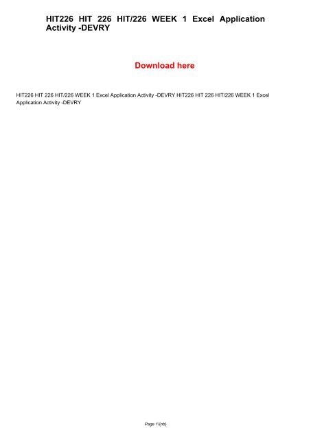 HIT226 HIT 226 HIT/226 WEEK 1 Excel Application Activity -DEVRY