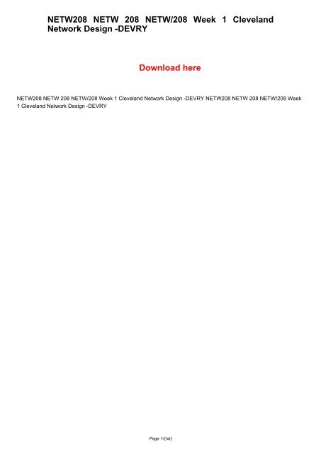 NETW208 NETW 208 NETW/208 Week 1 Cleveland Network Design -DEVRY