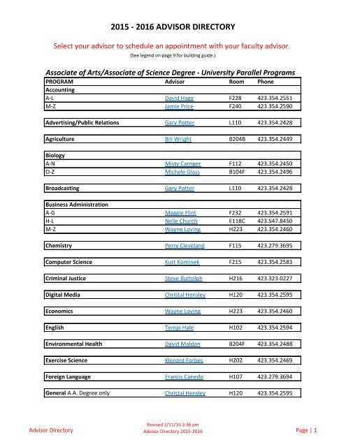 2015 - 2016 ADVISOR DIRECTORY
