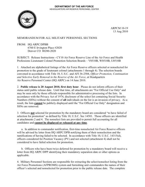 cy10 air force reserve line and health professions lieutenant colonel ...