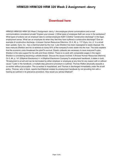 HRM320 HRM/320 HRM 320 Week 2 Assignment -devry