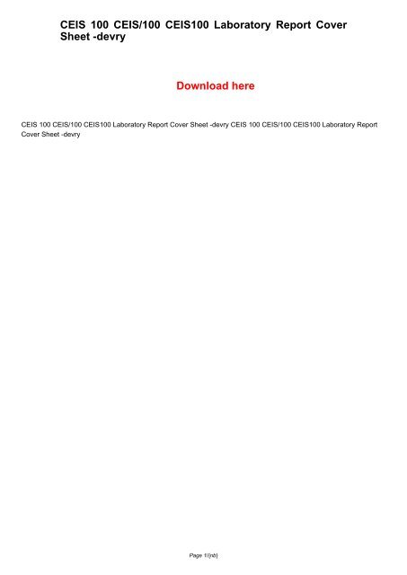 CEIS 100 CEIS100 CEIS/100 Laboratory Report Cover Sheet -devry