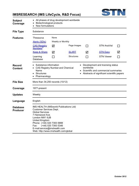 CHEMCATS Database Summary Sheet (DBSS) - Capadoc