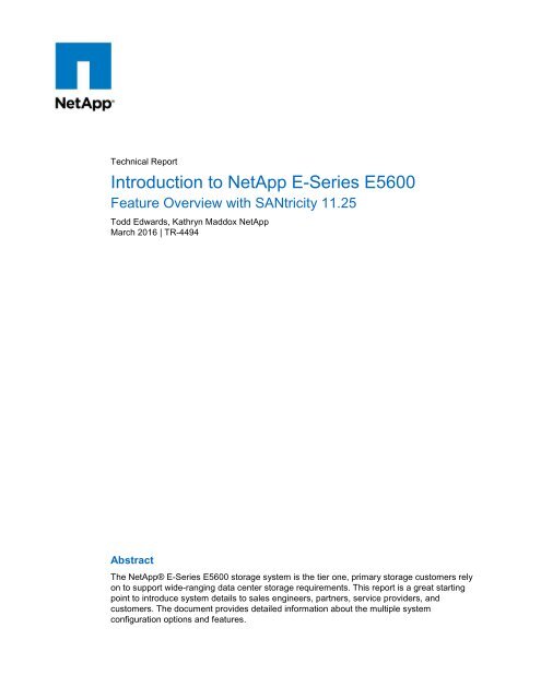 Introduction to NetApp E-Series E5600