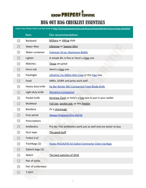 Ultimate Bug Out Bag Checklist Ultimate Bug Out Bag Checklist