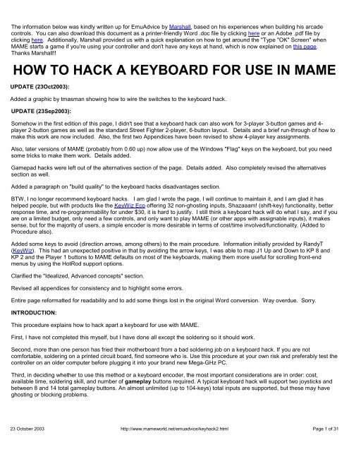 HOW TO HACK A KEYBOARD FOR USE IN MAME - MAMEWorld