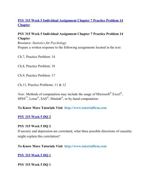 PSY 315 UOP Tutorials,PSY 315 UOP Assignments,PSY 315 UOP Entire Class