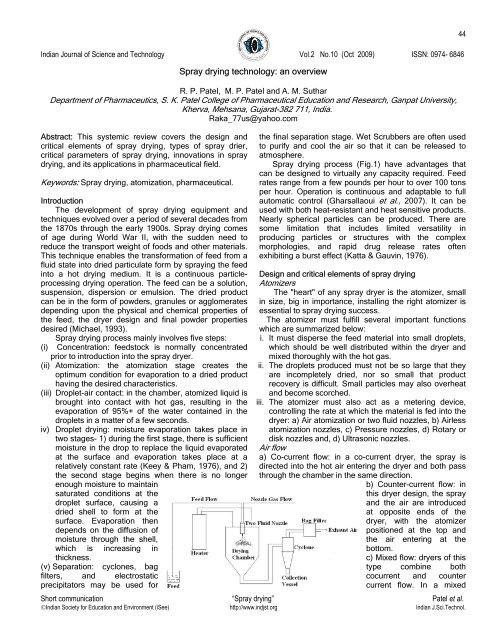 Spray drying technology: an overview - Indian Journal of Science ...
