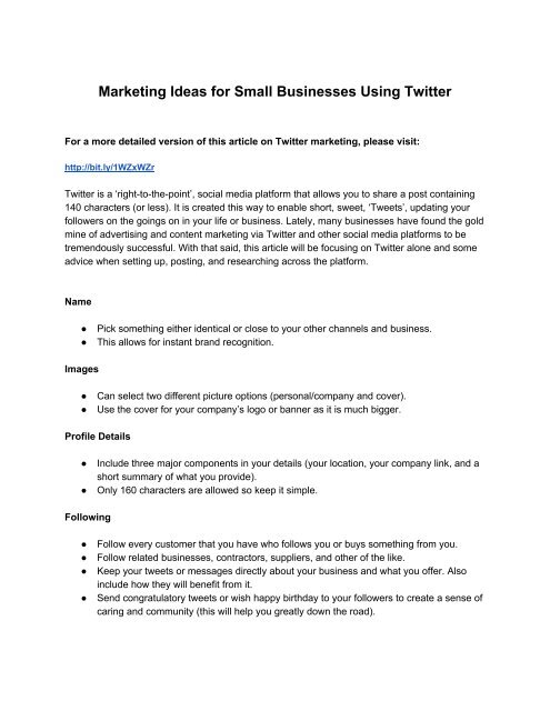 Marketing Ideas for Small Businesses Using Twitter
