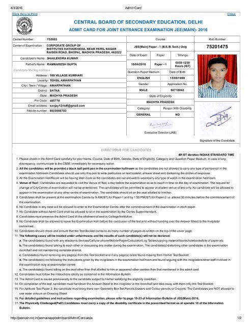 Admit Card
