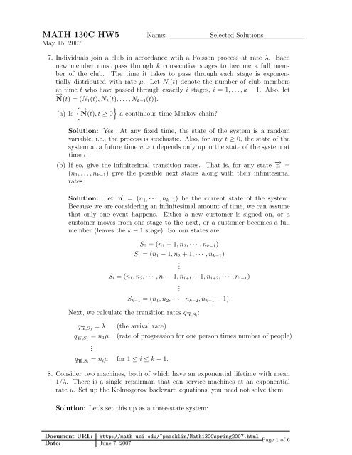 Selected Homework 5 Solutions