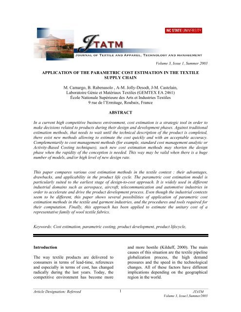 Application Of The Parametric Cost Estimation In The