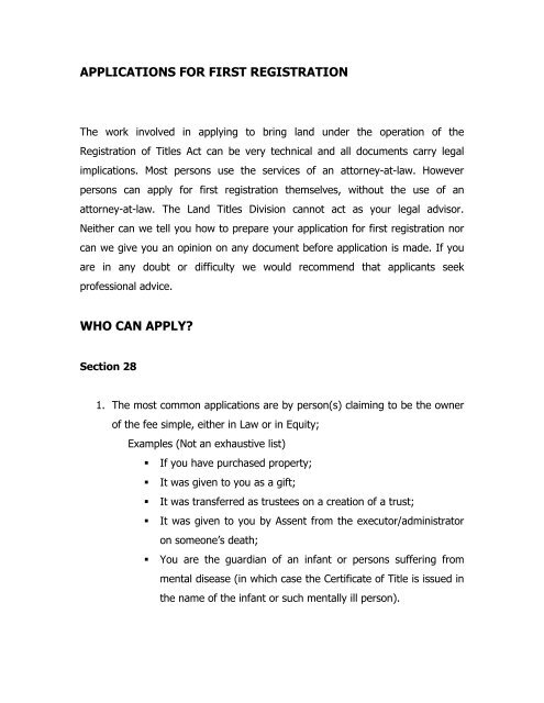 APPLICATIONS FOR FIRST REGISTRATION - National Land Agency