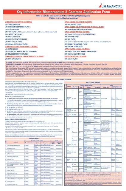 Key Information Memorandum & Common Application Form