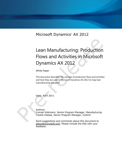 Lean Manufacturing Production Flow in AX2012