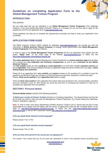 MT Application Form Guidelines MT Application Form Guidelines