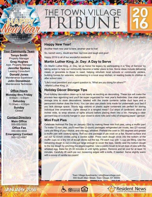 Resident News - Multifamily - Quarterly - Tri-Calendar Sample