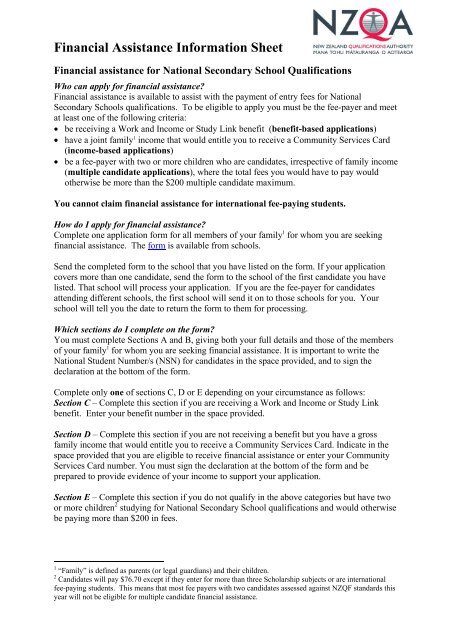 Financial Assistance Information Sheet - NZQA