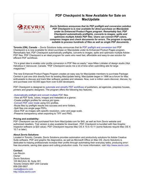 PDF Checkpoint Is Now Available for Sale on MacUpdate