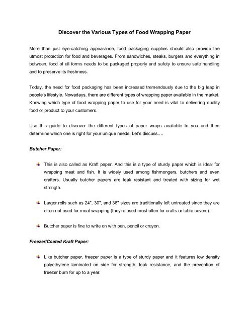 Different Types of Food Wrapping Paper - Choose the Best!