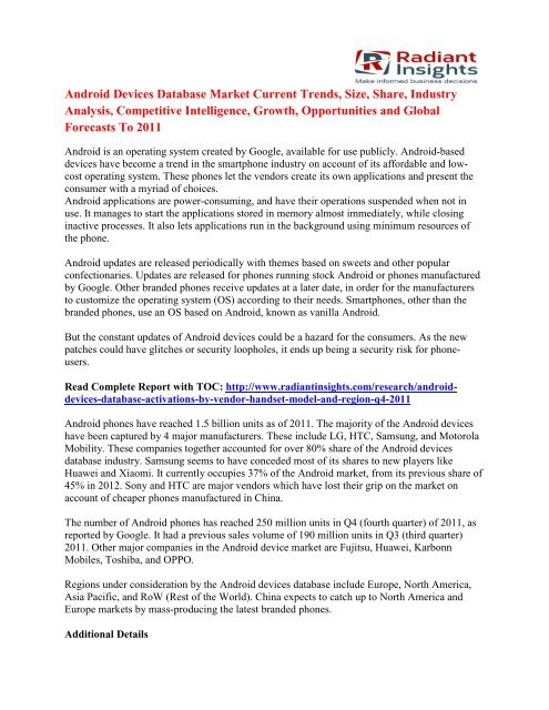 Android Devices Database Market Share And Size Analysis To 2011