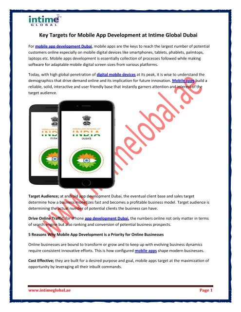 Key Targets for Mobile App Development at Intime Global Dubai