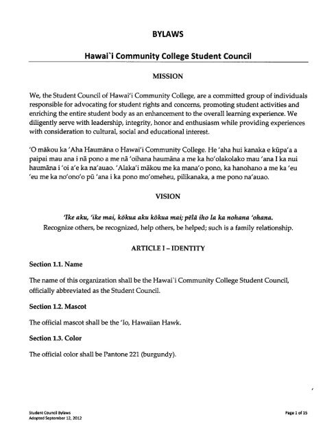 Student Council Bylaws - Hawaii Community College - University of ...