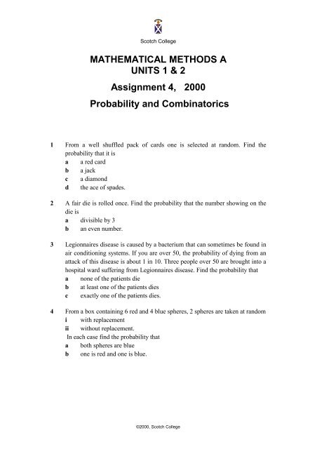 MATHEMATICAL METHODS A UNITS 1 & 2 ... - Scotch College