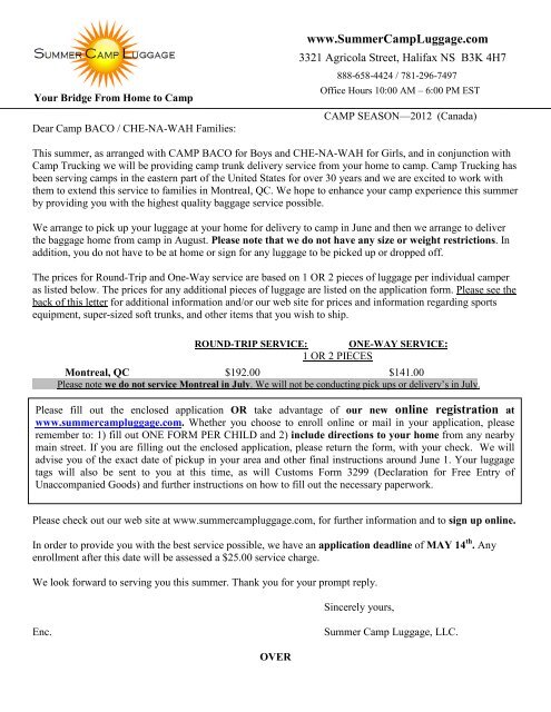 Camp Trucking Canada - Camps Baco & Che-Na-Wah