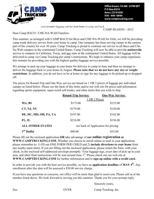 Camp Trucking USA - Camps Baco & Che-Na-Wah