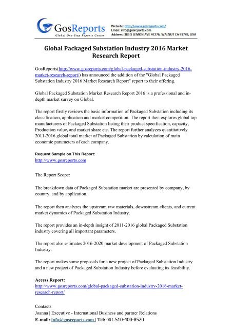 Global Packaged Substation Industry 2016 Market Research Report