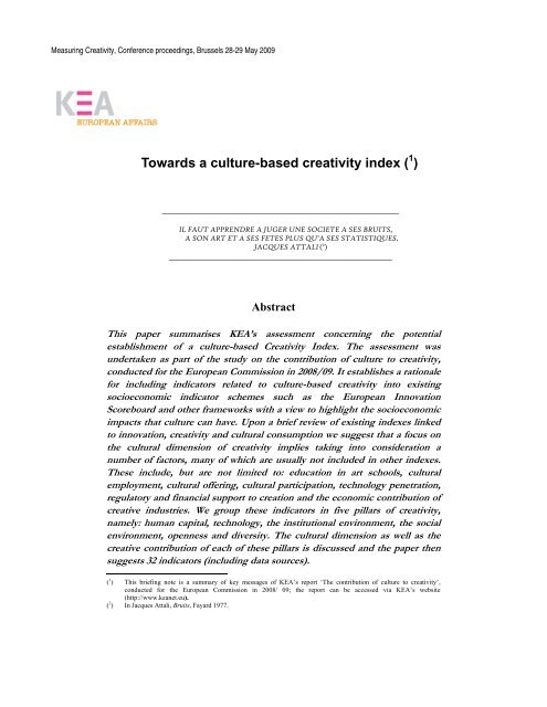 Towards a culture-based creativity index ( ) - KEA