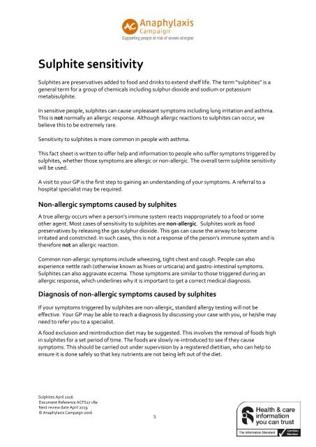 Sulphite sensitivity