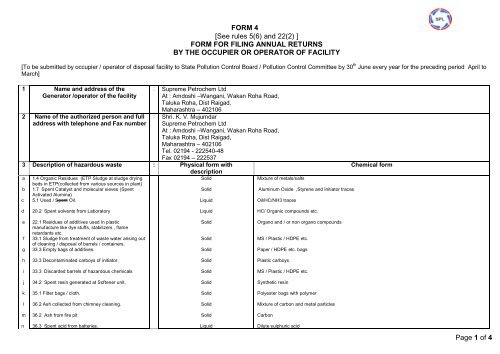 FORM FOR FILING ANNUAL RETURNS BY THE OCCUPIER OR ...