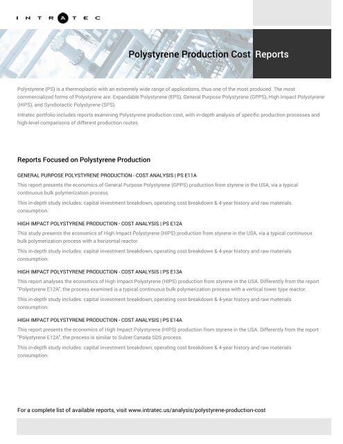 Polystyrene Plant Cost