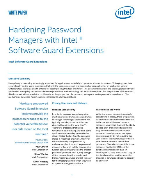 Hardening Password Managers with Intel ® Software Guard Extensions
