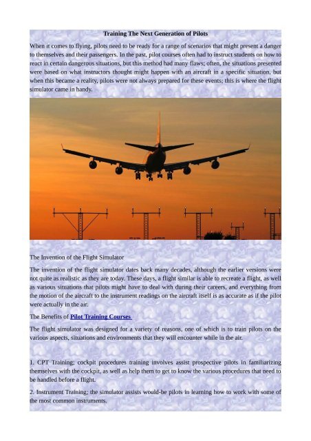 Training The Next Generation of Pilots