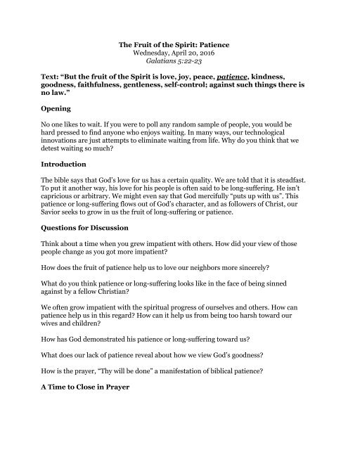 Fruit of the Spirit - Patience