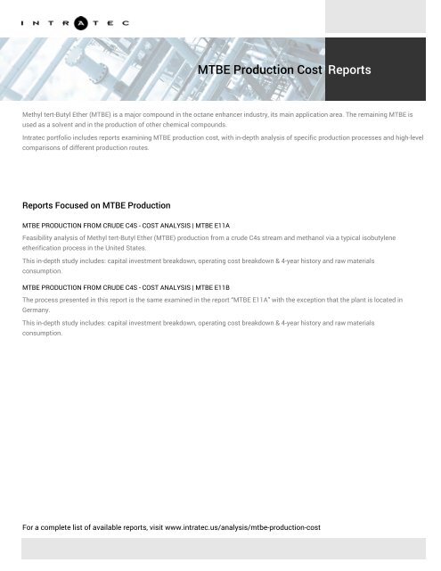Feasibility Study of MTBE Production