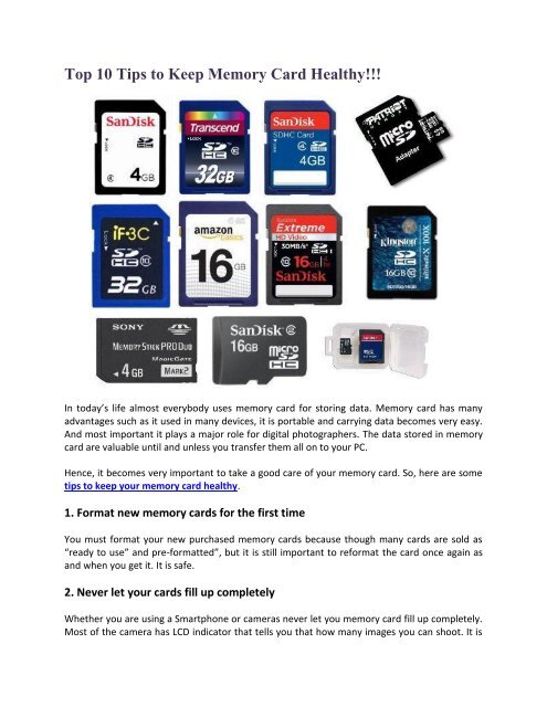 Top 10 Tips to Keep Memory Card Healthy!!!