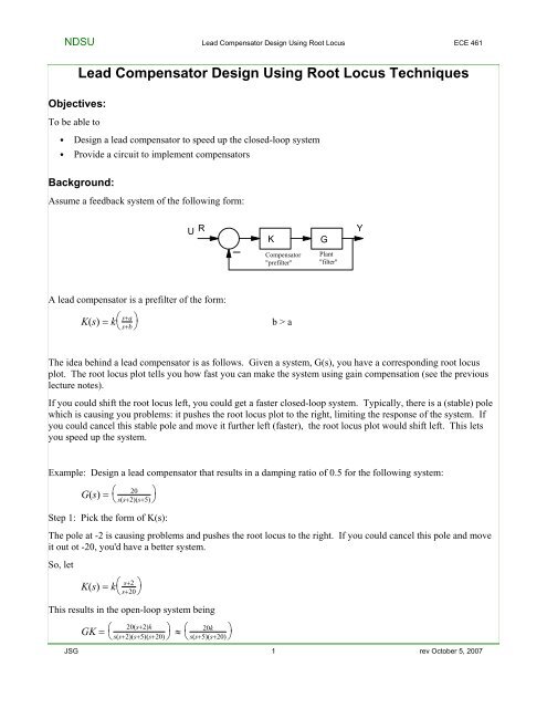 Lead Compensator Design Using Root Locus Techniques
