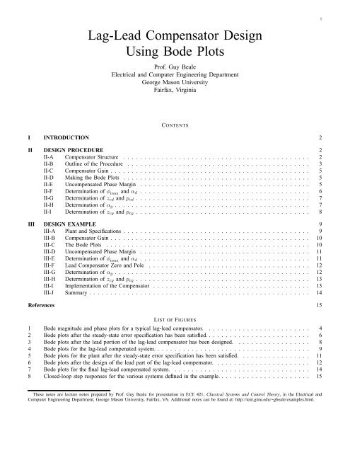 Lag-Lead Compensator Design Using Bode Plots - George Mason ...