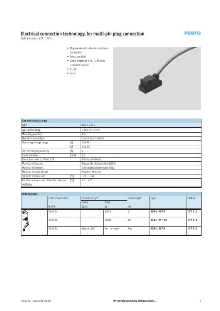 Electrical connection technology, for multi-pin plug connection - Festo