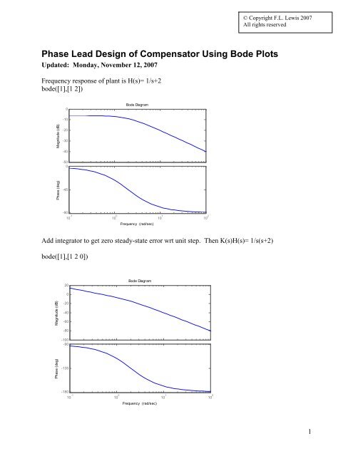Phase Lead Design Of Compensator Using Bode Plots