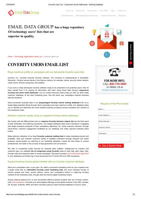 Email and Mailing list of Coverity Users