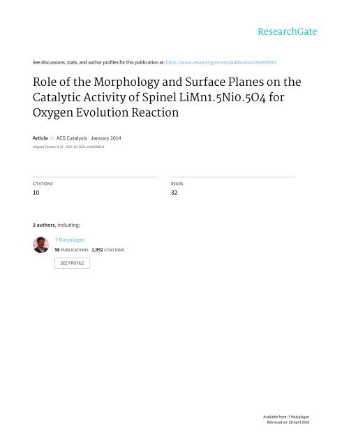 Role of the Morphology and Surface Planes on the Catalytic Activity of ...