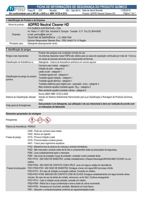 FISPQ ADPRO - Neutral Cleaner HD