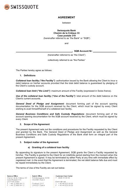 AGREEMENT - Swissquote