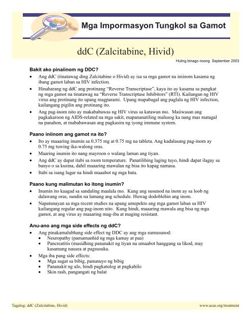Mga Impormasyon Tungkol sa Gamot - Asian Community AIDS ...