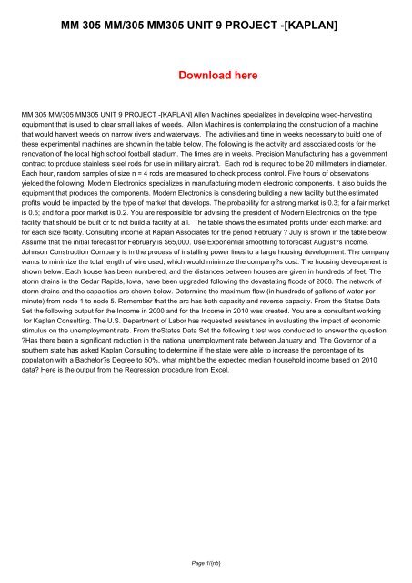 MM 305 MM305 MM305 UNIT 9 PROJECT -[KAPLAN]